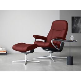 stressless® Relaxsessel Consul (Set, Relaxsessel mit Hocker), mit Hocker, mit Cross Base, Größe S, M & L, Holzakzent Schwarz, rot