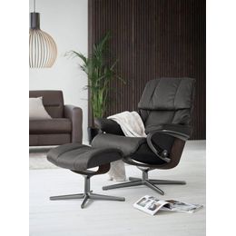 stressless® Relaxsessel Reno (Set, Relaxsessel mit Hocker), mit Hocker, mit Cross Base, Größe S, M & L, Holzakzent Wenge, grau