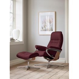 stressless® Relaxsessel Sunrise (Set, Relaxsessel mit Hocker), mit Hocker, mit Cross Base, Größe S, M & L, Holzakzent Eiche, rot