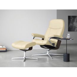 stressless® Relaxsessel Consul (Set, Relaxsessel mit Hocker), mit Hocker, mit Cross Base, Größe S, M & L, Holzakzent Wenge, beige