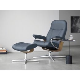 stressless® Relaxsessel Consul (Set, Relaxsessel mit Hocker), mit Hocker, mit Cross Base, Größe S, M & L, Holzakzent Eiche, blau