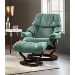 stressless® Relaxsessel Reno (Set, Relaxsessel mit Hocker), mit Hocker, mit Classic Base, Größe S, M & L, Gestell Braun, grün