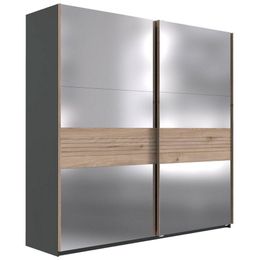 wimex Schwebetürenschrank Tirol by fresh to go vollverspiegelt, mit Bauchbinde aus Massivholz, schwarz