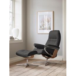 stressless® Relaxsessel Sunrise (Set, Relaxsessel mit Hocker), mit Hocker, mit Cross Base, Größe S, M & L, Holzakzent Eiche, grau