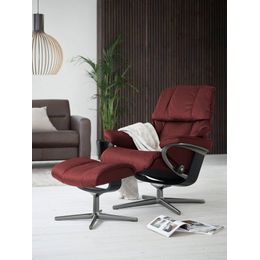 stressless® Relaxsessel Reno (Set, Relaxsessel mit Hocker), mit Hocker, mit Cross Base, Größe S, M & L, Holzakzent Schwarz, rot