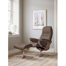 stressless® Relaxsessel Sunrise (Set, Relaxsessel mit Hocker), mit Hocker, mit Cross Base, Größe S, M & L, Holzakzent Eiche, grau