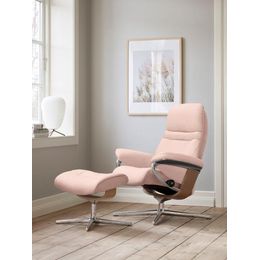 stressless® Relaxsessel Sunrise (Set, Relaxsessel mit Hocker), mit Hocker, mit Cross Base, Größe S, M & L, Holzakzent Eiche, rosa