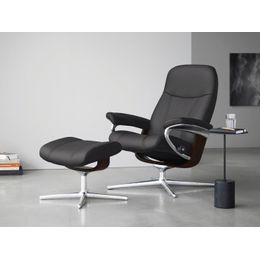 stressless® Relaxsessel Consul (Set, Relaxsessel mit Hocker), mit Hocker, mit Cross Base, Größe S, M & L, Holzakzent Braun, grau