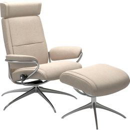 stressless® Relaxsessel Paris (Set, Relaxsessel mit Hocker), mit Hocker, Low Back mit Kopfstütze, mit Star Base, Gestell Chrom, beige