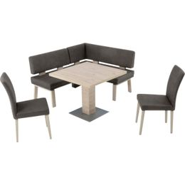 K+w Komfort & Wohnen K+W Komfort & Wohnen Eckbankgruppe Santos I, (Set), rechts/links Schenkel 157cm, zwei 4 Holzstühle und Tisch 90x90cm, grau