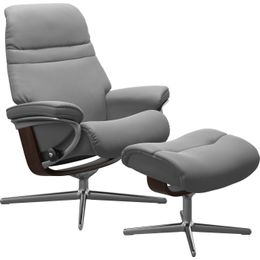 stressless® Relaxsessel Sunrise (Set, Relaxsessel mit Hocker), mit Hocker, mit Cross Base, Größe S, M & L, Holzakzent Braun, grau