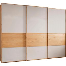 Wiemann Schwebetürenschrank Bari mit Glasfront und Massivholz-Absetzungen, beige