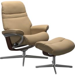 stressless® Relaxsessel Sunrise (Set, Relaxsessel mit Hocker), mit Hocker, mit Cross Base, Größe S, M & L, Holzakzent Braun, braun