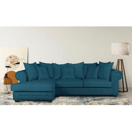 Home Affaire Ecksofa San Pedro, Knopfheftung am Rand, viele lose Kissen, blau