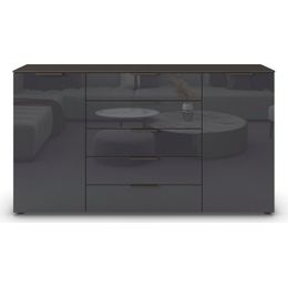 Rauch Kommode Flipp, 2-trg mit 5 Schubladen und Soft-Close-Funktion, Glasfront, 2 Breiten, grau