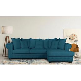 Home Affaire Ecksofa San Pedro, Knopfheftung am Rand, viele lose Kissen, blau