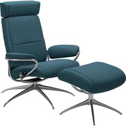 stressless® Relaxsessel Paris (Set, Relaxsessel mit Hocker), mit Hocker, Low Back mit Kopfstütze, mit Star Base, Gestell Chrom, blau