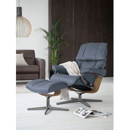 stressless® Relaxsessel Reno (Set, Relaxsessel mit Hocker), mit Hocker, mit Cross Base, Größe S, M & L, Holzakzent Eiche, blau