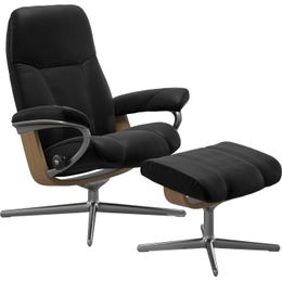 stressless® Relaxsessel Consul (Set, Relaxsessel mit Hocker), mit Hocker, mit Cross Base, Größe S, M & L, Holzakzent Eiche, schwarz