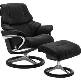 stressless® Relaxsessel Reno (Set, Relaxsessel mit Hocker), mit Hocker, mit Signature Base, Größe S, M & L, Gestell Schwarz, schwarz