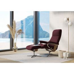 stressless® Relaxsessel View (Set, Relaxsessel mit Hocker), mit Hocker, mit Cross Base, Größe S, M & L, Holzakzent Eiche, rot