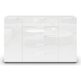 Rauch Kommode Flipp, 2-trg mit 5 Schubladen und Soft-Close-Funktion, Glasfront, 2 Breiten, weiß