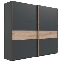 fresh to go Schwebetürenschrank Tirol aus Holzwerkstoff mit Massivholz Bauchbinde, schwarz