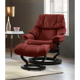 stressless® Relaxsessel Reno (Set, Relaxsessel mit Hocker), mit Hocker, mit Classic Base, Größe S, M & L, Gestell Schwarz, rot