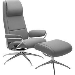 stressless® Relaxsessel Paris (Set, Relaxsessel mit Hocker), mit Hocker, High Back, mit Star Base, Gestell Chrom, grau