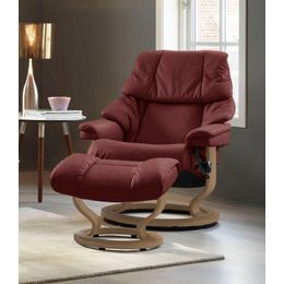 stressless® Relaxsessel Reno (Set, Relaxsessel mit Hocker), mit Hocker, mit Classic Base, Größe S, M & L, Gestell Eiche, rot