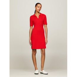 Tommy Hilfiger Polokleid CABLE F&F POLO SS SWT DRESS mit Mini-Zopfmuster, rot