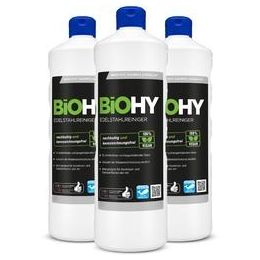 BiOHY Edelstahlreiniger, Edelstahlreiniger Spray, Edelstahlpflegemittel, Edelstahl Putzmittel 3er Pack (3 x 1 Liter Flasche)
