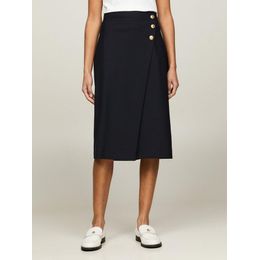 Tommy Hilfiger Webrock GOLD BUTTON MIDI SKIRT Webrock mit Wickel-Design, blau