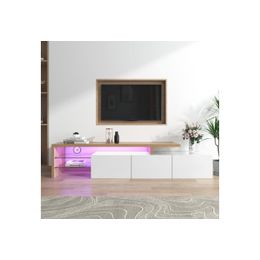 XDOVET TV-Schrank Hochglänzendes Lowboard mit 7 Farbe LED-Lichtstreifen Holzoptik Modernes Stilvolle Eleganz Praktischer Stauraum LED-Beleuchtung