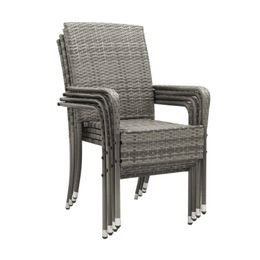 Juskys Polyrattan Gartenst&uuml;hle Yoro 4er Set - Stuhl mit Armlehnen - Rattan St&uuml;hle stapelbar Grau-meliert