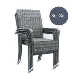 Juskys Polyrattan Gartenst&uuml;hle Yoro 8er Set - Stuhl mit Armlehnen - Rattan St&uuml;hle stapelbar Grau