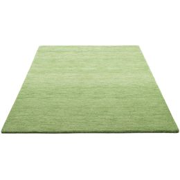 Wollteppich Theko "Gabbeh Uni, Handweb Teppich, meliert, reine Schurwolle, handgewebt" Teppiche Gr. B/L: 120 cm x 180 cm, 14 mm, 1 St., grün Schurwollteppiche