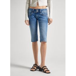 Slim-fit-Jeans Pepe Jeans "Shorts SLIM CROP LW" Gr. 31, N-Gr, blau (med blue) Damen Jeans Röhrenjeans