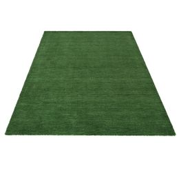 Wollteppich Theko "Gabbeh Uni, Handweb Teppich, meliert, reine Schurwolle, handgewebt" Teppiche Gr. B/L: 300 cm x 400 cm, 14 mm, 1 St., grün (dunkelgrün) Schurwollteppiche