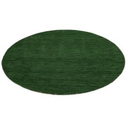Wollteppich Theko "Gabbeh Uni, Handweb Teppich, meliert, reine Schurwolle, handgewebt" Teppiche Gr. Ø 140 cm, 14 mm, 1 St., grün (dunkelgrün) Schurwollteppiche