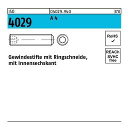Gewindestift ISO 4029 Ringschneide/Innen-6-kant M 3 x 12 A 4