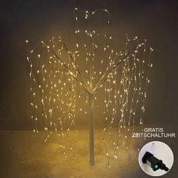 MONSTER SHOP Beleuchteter Trauerweidenbaum 180cm LED-Trauerweide Weiß mit 400 warmweißen LEDs 8m Kabel 6 / 18 Stunden Zeitschaltuhr Timer - Weiß