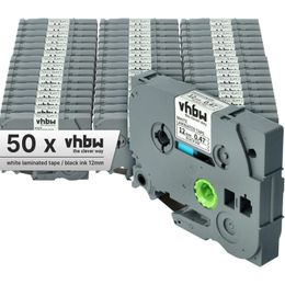 50x Schriftband-Kassette kompatibel mit Brother pt 1090, 1100CH, 1100QL, 1080SBT, 1090BK, 1100, 1100SB Etiketten-Drucker 12mm Schwarz auf Weiß - vhbw