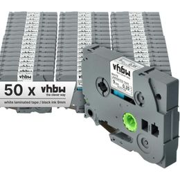 50x Schriftband-Kassette kompatibel mit Brother pt 200-Serie, 220, 2400, 2450, 2460, 2470, 200-Serie Etiketten-Drucker 9mm Schwarz auf Weiß - vhbw