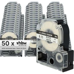 vhbw - 50x Schriftband-Kassette kompatibel mit Epson LabelWorks LW-1000P, LW-600P, LW-500, LW-300, LW-400 Etiketten-Drucker 6mm Schwarz auf Weiß