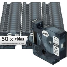 vhbw 50x Schriftband-Kassette kompatibel mit Dymo LabelManager 210D, 260P, 280, 160, 200, 100 Plus, 100, 120P Etiketten-Drucker 12mm Schwarz auf Weiß