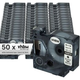 vhbw 50x Schriftband-Kassette kompatibel mit Dymo LabelManager 300, 350, 350D, 360D, 400, 420P, 450, 450D, 500 Etiketten-Drucker 9mm Schwarz auf Weiß