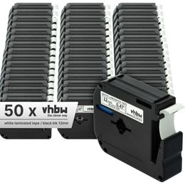 50x Schriftband-Kassette kompatibel mit Brother P-Touch 70BBVP, 70BM, 70BMH, 70HK, 70HOL, 70HOT, 70SP Etiketten-Drucker 12mm Schwarz auf Weiß - vhbw