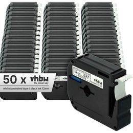 50x Schriftband-Kassette kompatibel mit Brother P-Touch 70SR, 80SCCP, BB4, H100, H110, M95, 80, 85, 90 Etiketten-Drucker 12mm Schwarz auf Weiß - vhbw