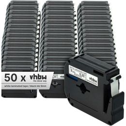 50x Schriftband-Kassette kompatibel mit Brother P-Touch 55BM, 55S, 65SB, 65SCCP, 65SL, 65VP, 65, 70 Etiketten-Drucker 9mm Schwarz auf Weiß - vhbw